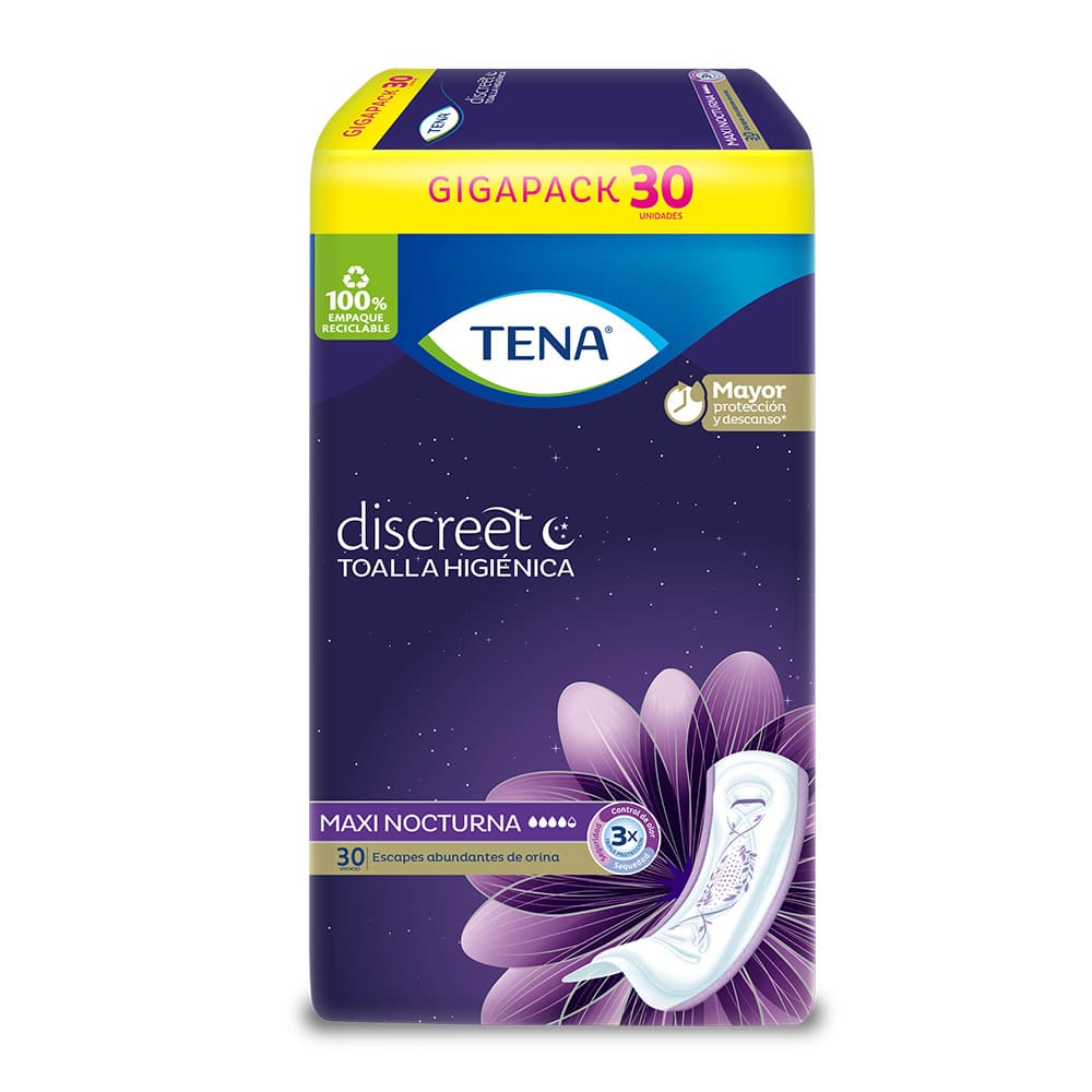 Toalla Higiénica TENA Discreet Maxi Nocturna - Cuidate en Familia
